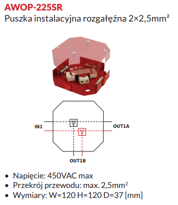 Puszka instalacyjna rozgałęźna 2×2,5mm2 AWOP-225SR PULSAR - SeeCom